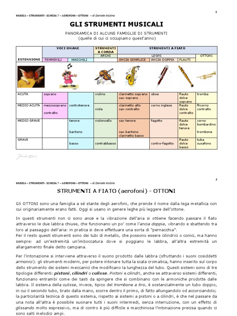 MUSICA - Classificazione Strumenti 7 - OTTONI | PDF