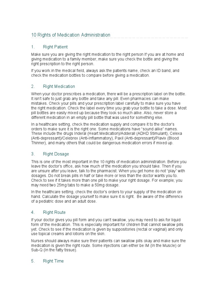 10 Rights of Medication Administration | PDF | Medical Prescription ...