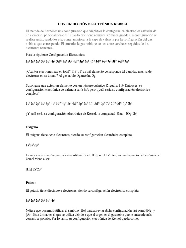 Configuración Electrónica Kernel | PDF | Configuración electronica ...