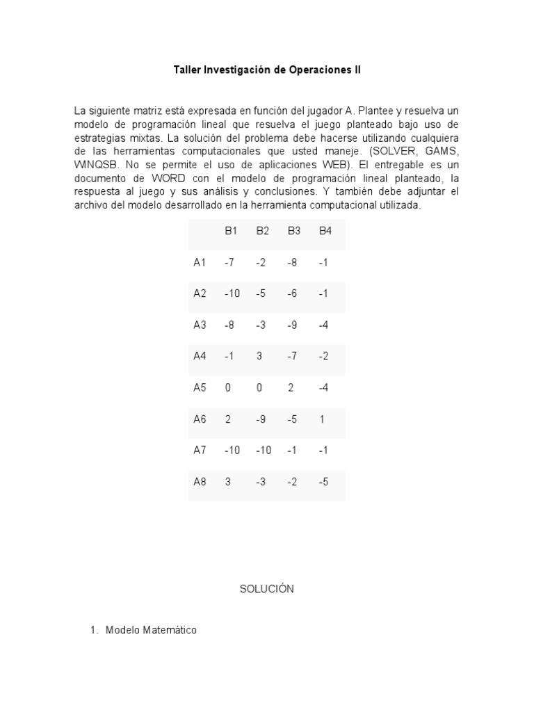 Game Theory Exercise | PDF | Programación lineal | Optimización Matemática