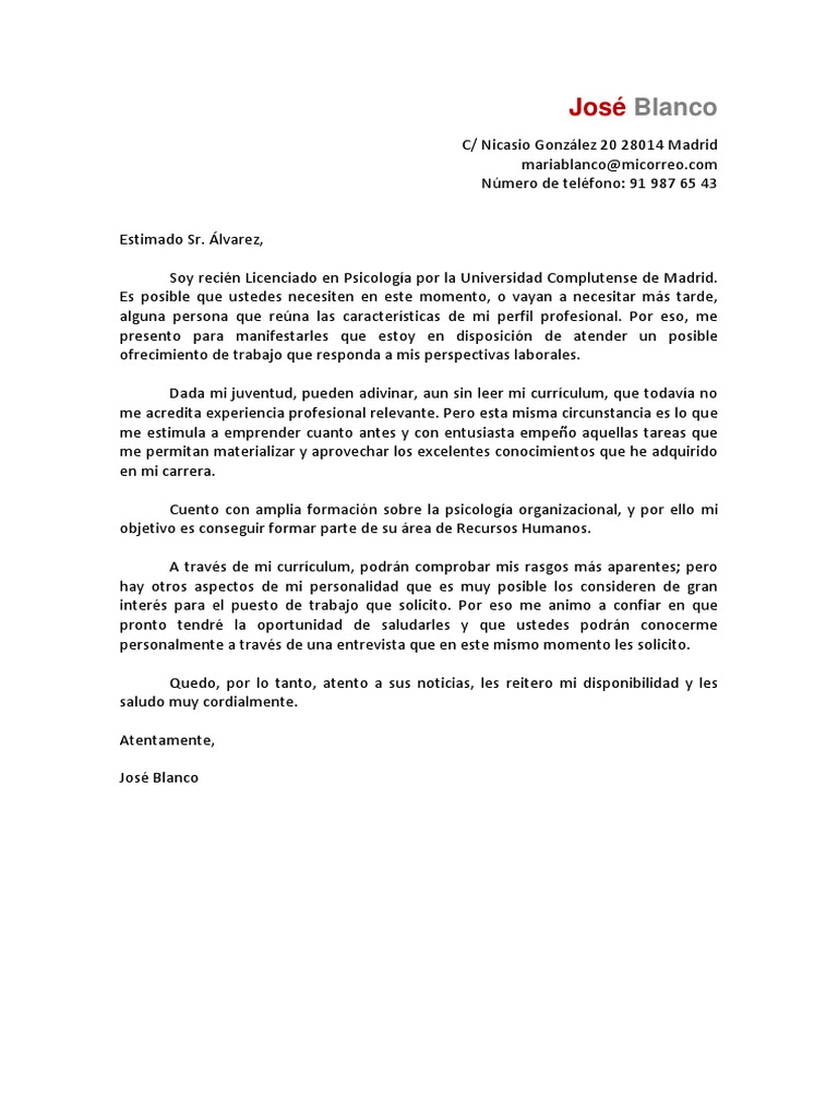 Carta de Presentacion Psicologo | PDF | Crecimiento personal y ...