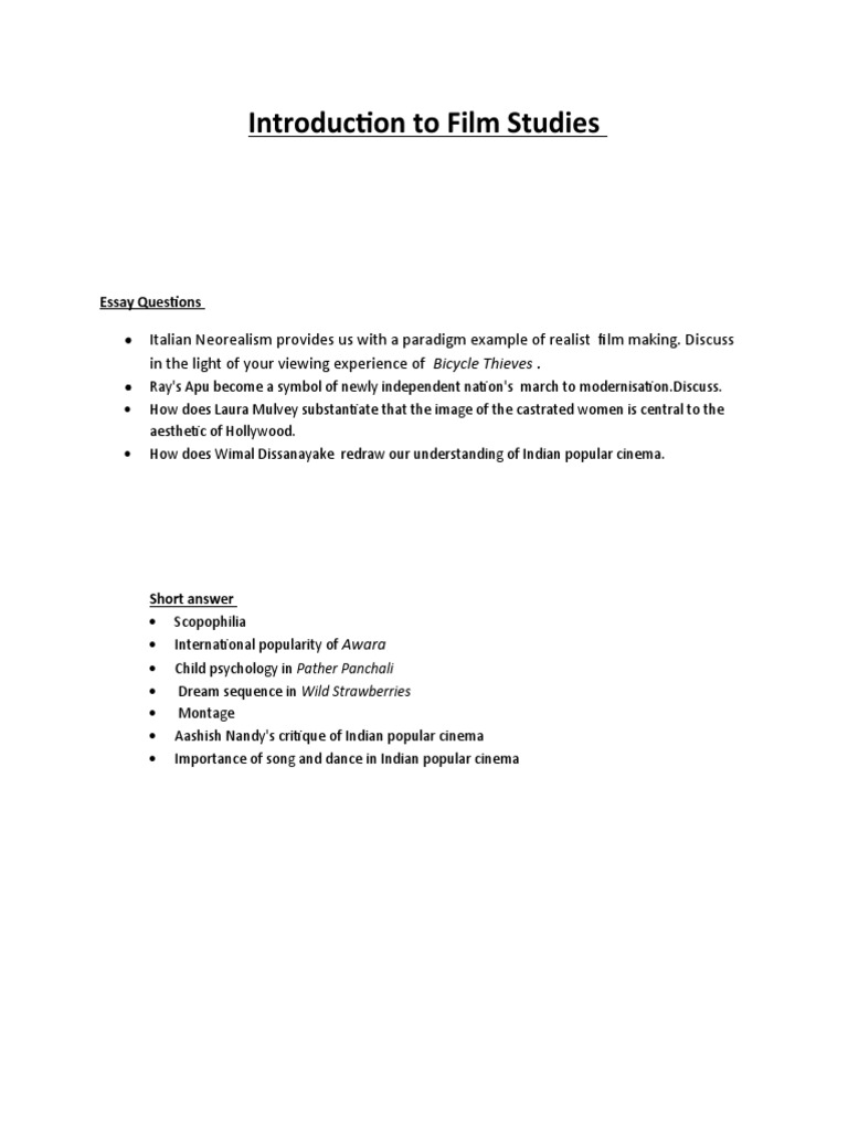 Film Studies Model Question Paper - 095004 | PDF