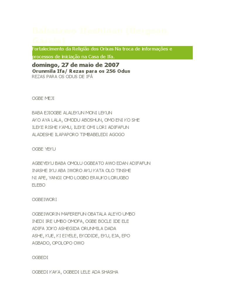 256 Reza ODU | PDF | Religious Faiths | Santería