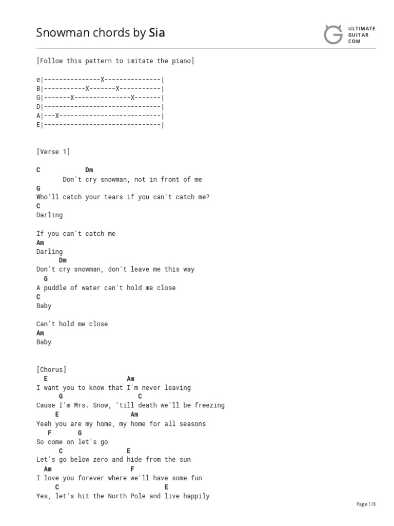 Snowman Chords by Sia: C DM G C | PDF | Song Structure | Songs