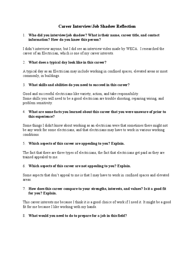 Ready Lesson 3 - Career Interview-Job Shadow Reflection | PDF