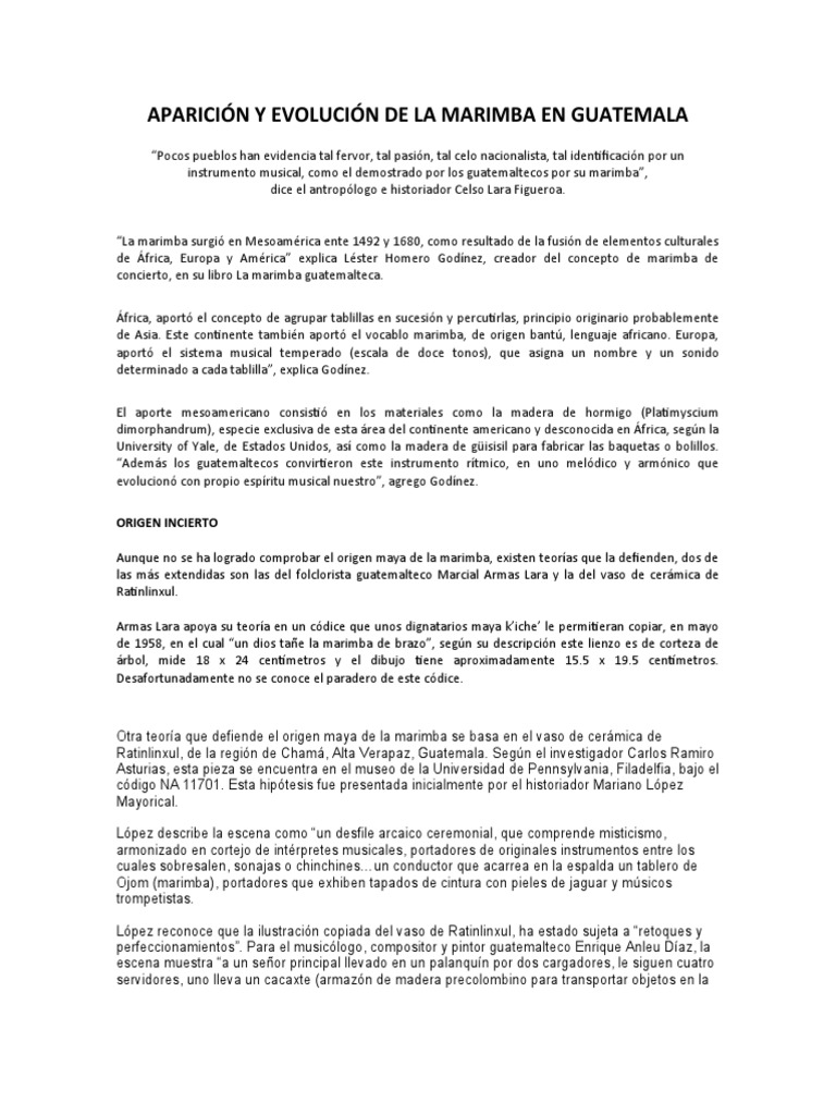 Aparición y Evolución de La Marimba en Guatemala | PDF | Guatemala ...