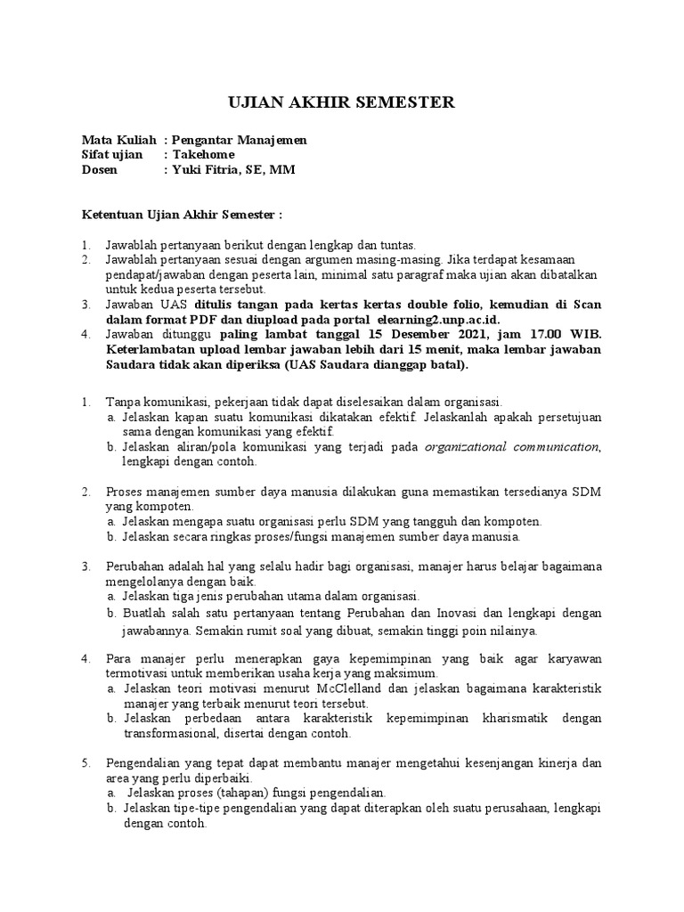 Soal UAS PM Online-2021 | PDF