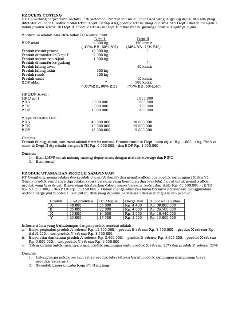 Contoh Soal Process Costing Detail | PDF