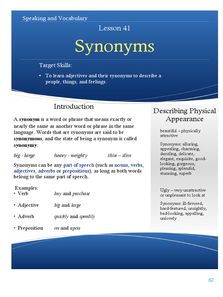 Synonyms: Describing Physical Appearance | PDF | Verb | Adjective