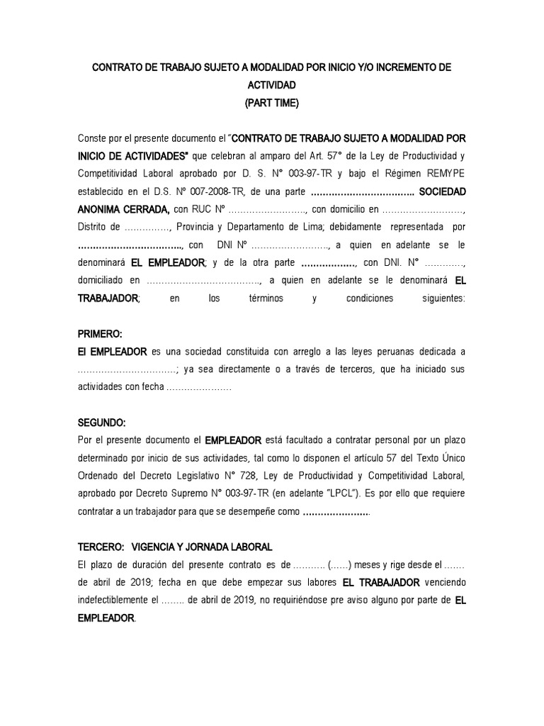 Modelo Contrato Part Time | PDF | Salario | Derecho laboral