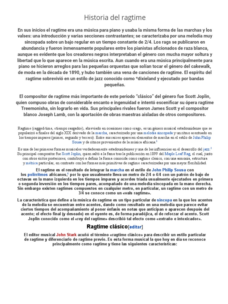 Historia Del Ragtime | PDF | Scott Joplin | Teoría musical
