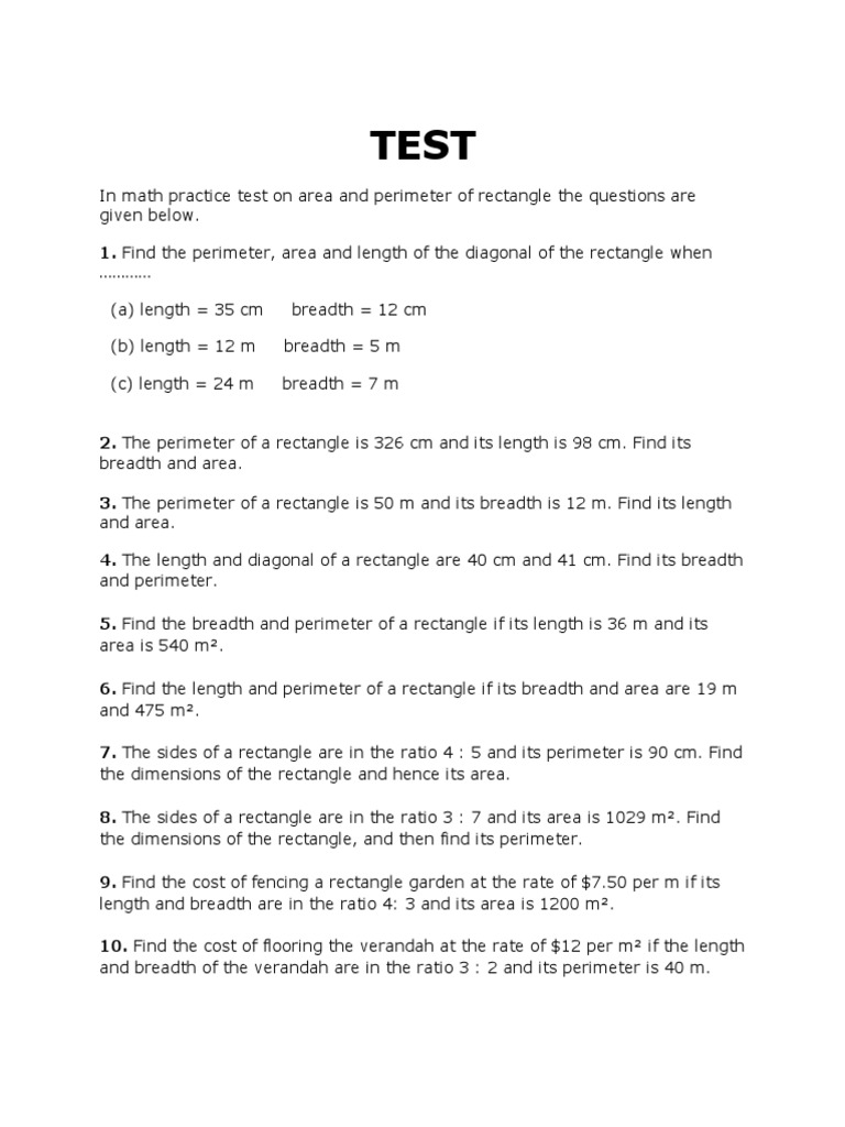 Area and Perimeter Practice Test | PDF | Teaching Methods & Materials