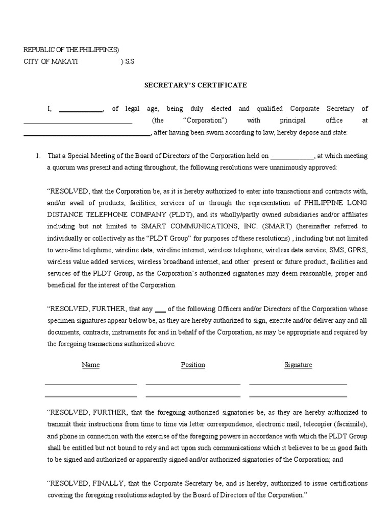 PLDT Subscription Certificate Template | PDF | Communication ...