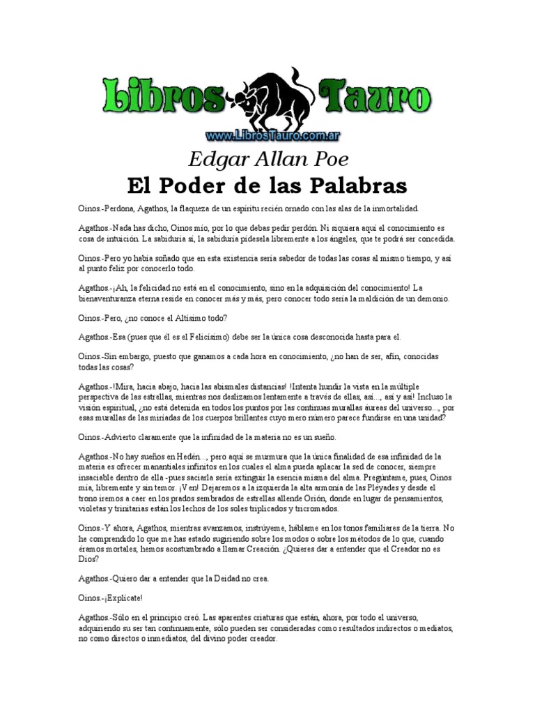 Poe, Edgar Allan - El Poder de Las Palabras | PDF | Dios | Matemáticas