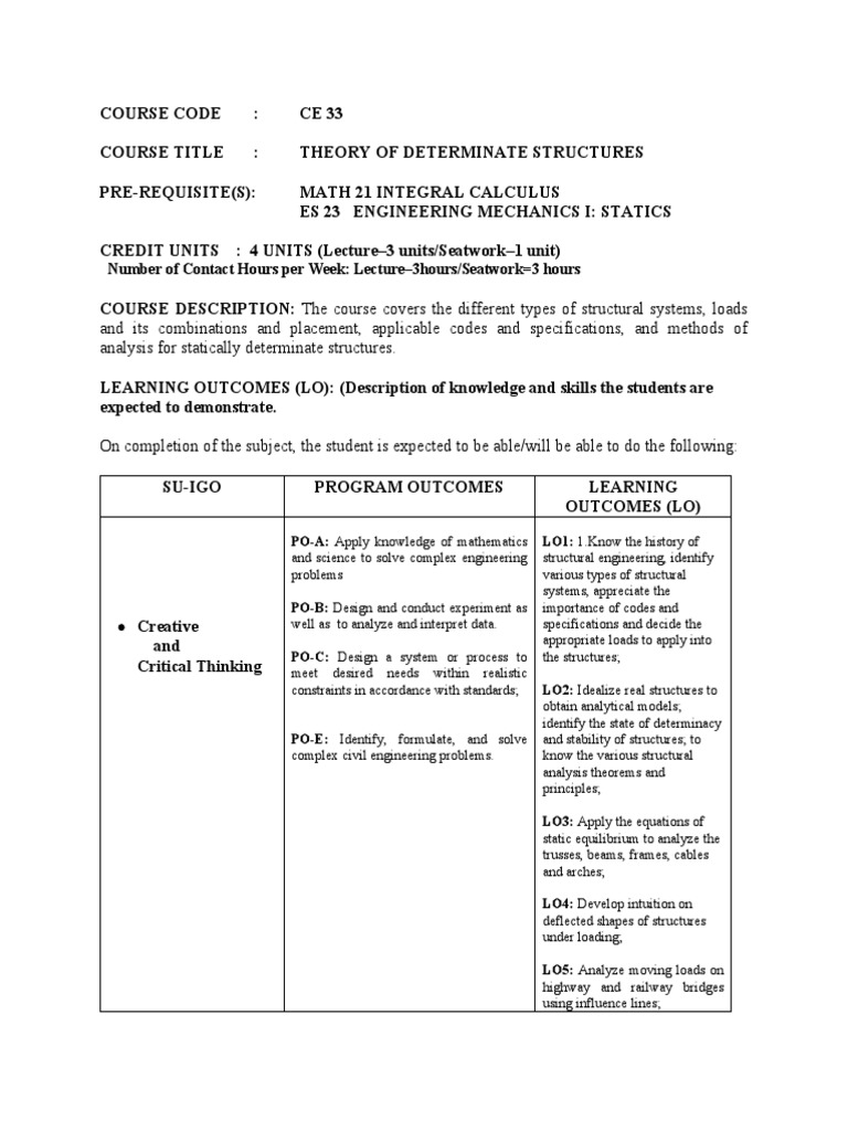 CE 33 - Course Syllabus | PDF | Truss