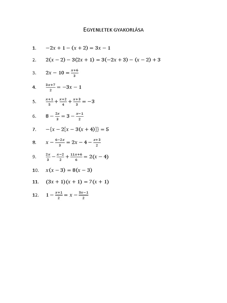 Egyenletek Gyakorlása | PDF