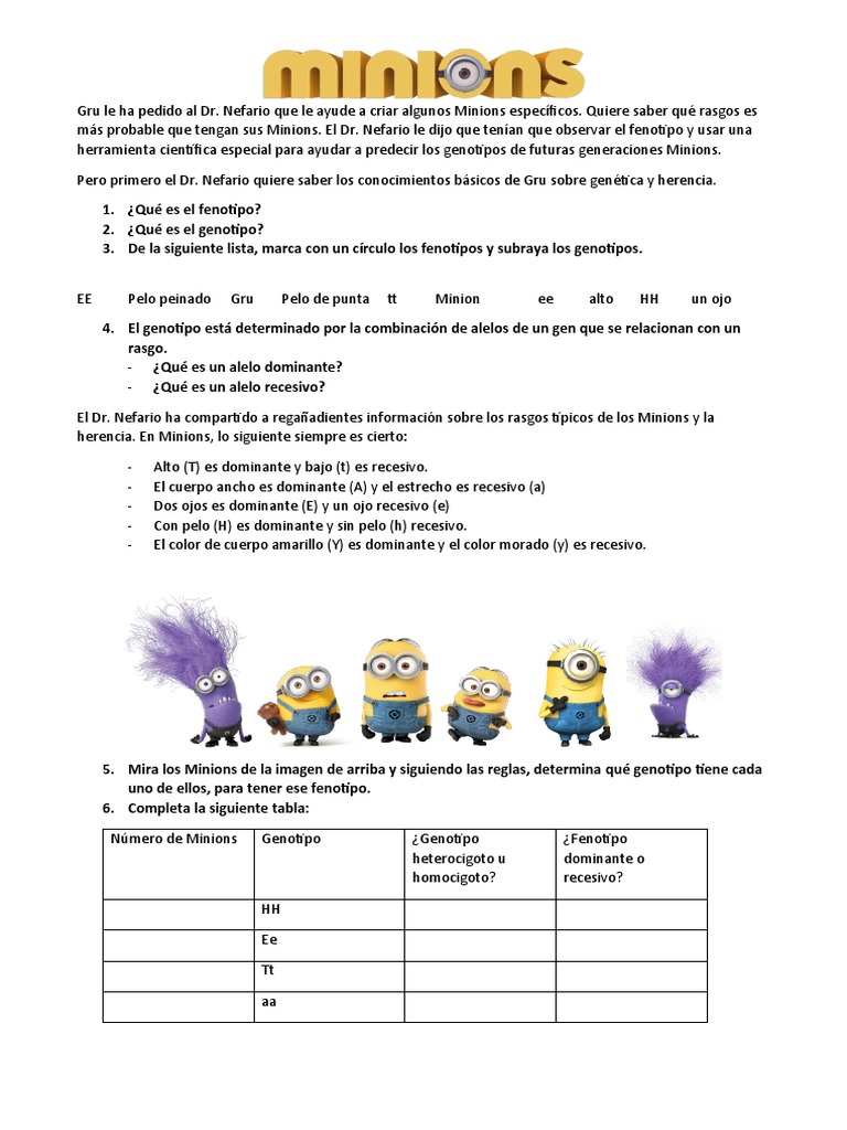 Genética de los Minions: Fenotipos y Genotipos | PDF | Ciencias sociales