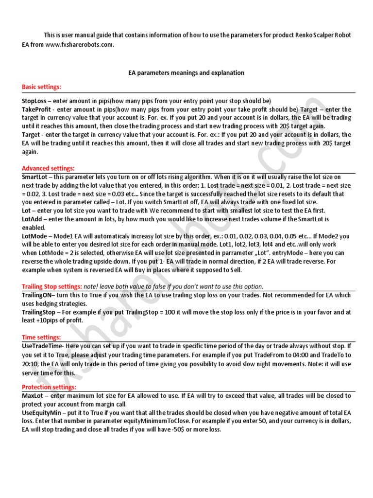 Renko Scalper EA Users Manual Guide | PDF | File Format | Computer File