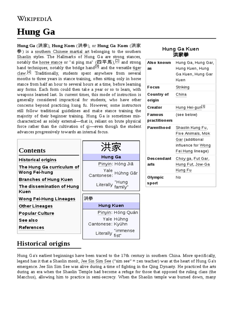 Hung Ga | PDF | East Asian Martial Arts | Chinese Martial Arts