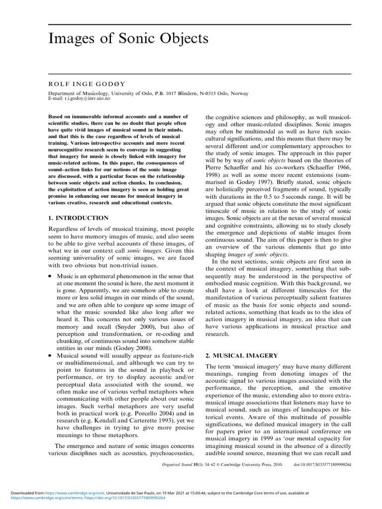 Rolf Inge Godoy - Images - of - Sonic - Objects | PDF | Perception | Rhythm