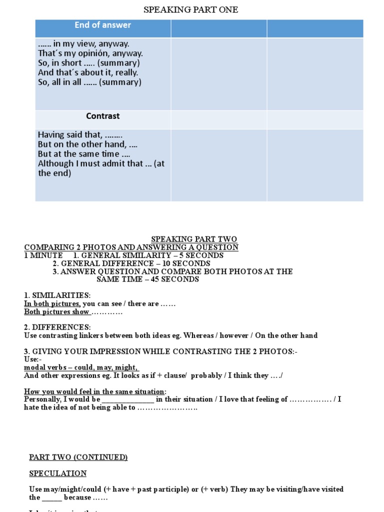 Speaking Part One and Two Guide | PDF