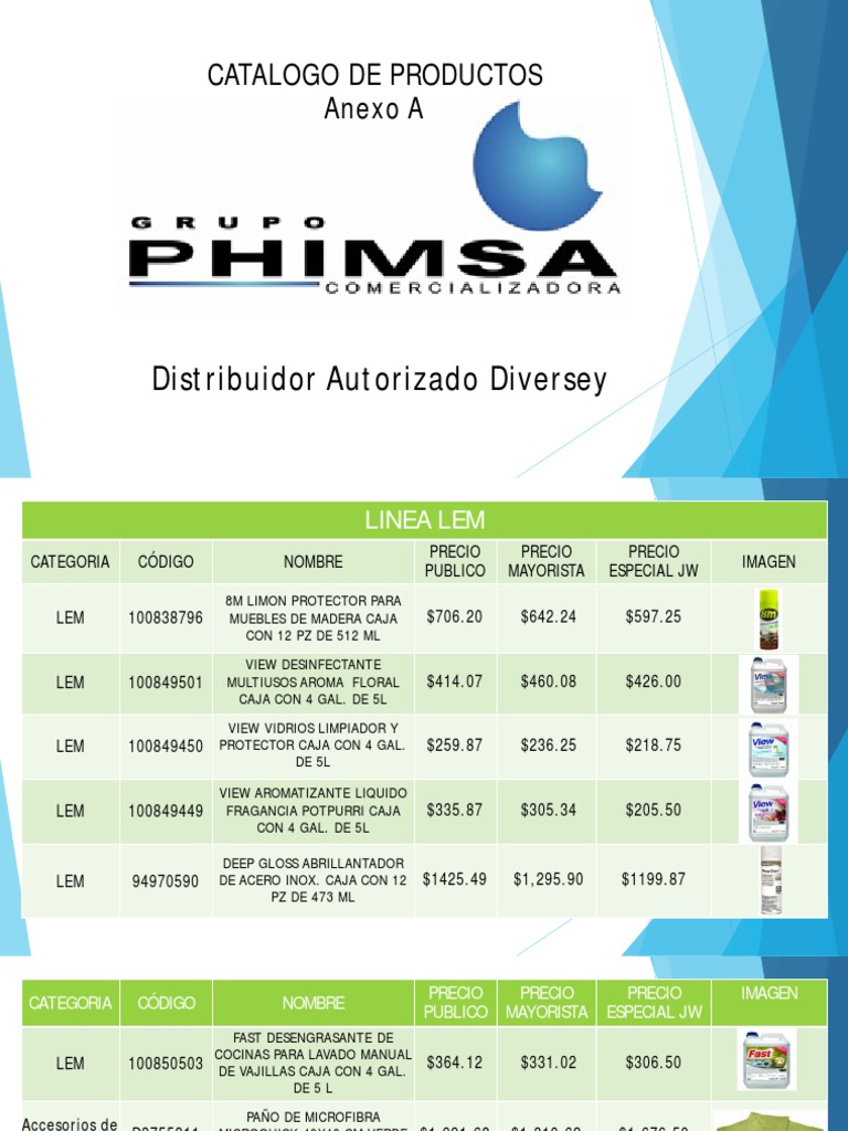 Diversey-Phimsa Pricelist | PDF | Higiene | Sustancias químicas