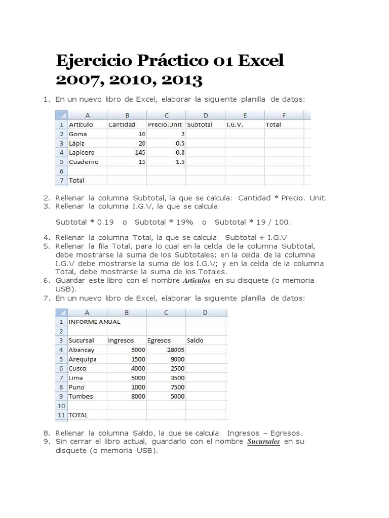 Practica 1 Excel | PDF