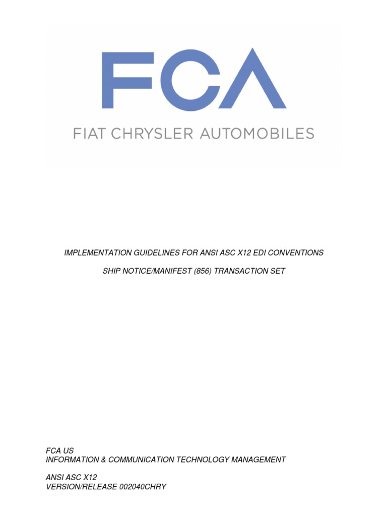 FCA US EDI 856 Implementation Guide | PDF | Electronic Data Interchange ...