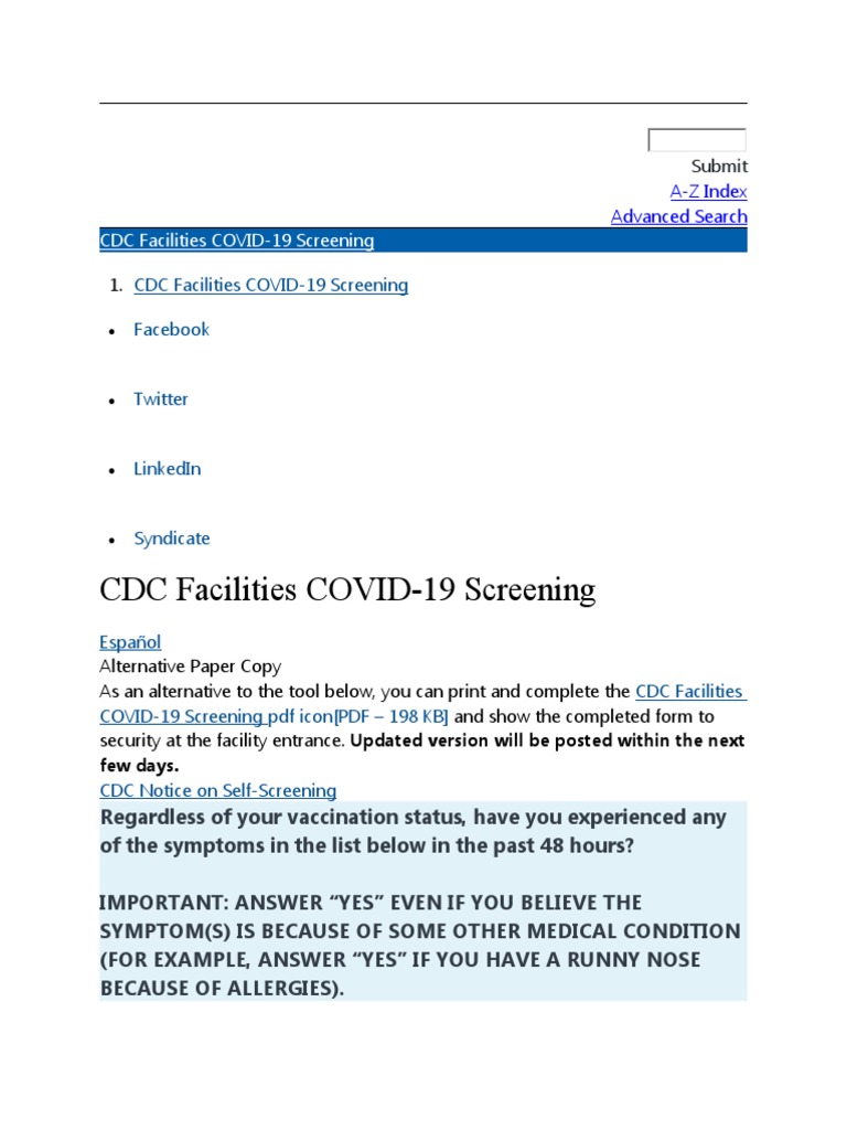 CDC COVID Screening | PDF | Health Sciences | Public Health