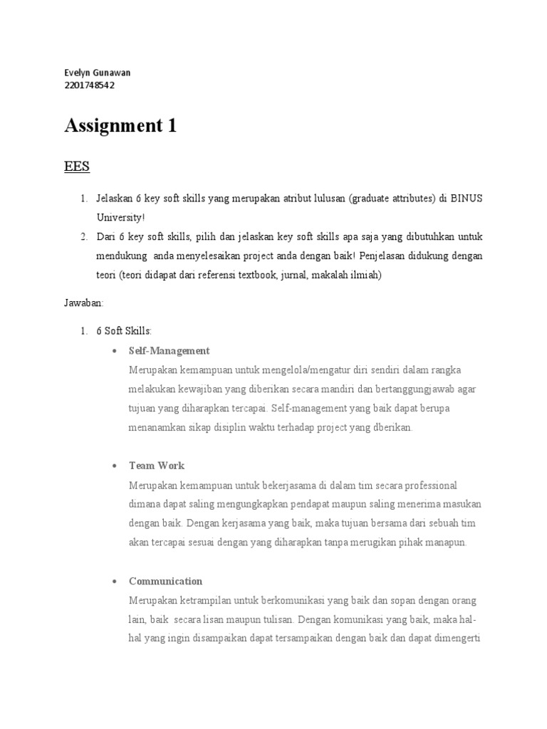 Assignment Bulan 1 - EES - Evelyn Gunawan - 2201748542 | PDF