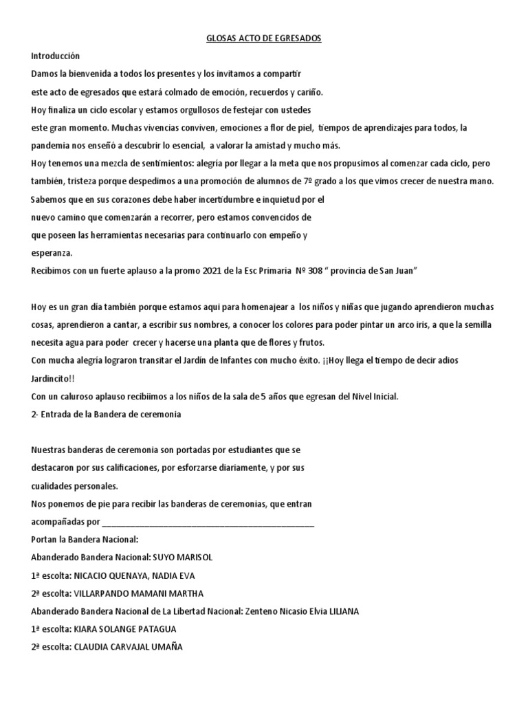 Glosas Acto de Egresados | PDF