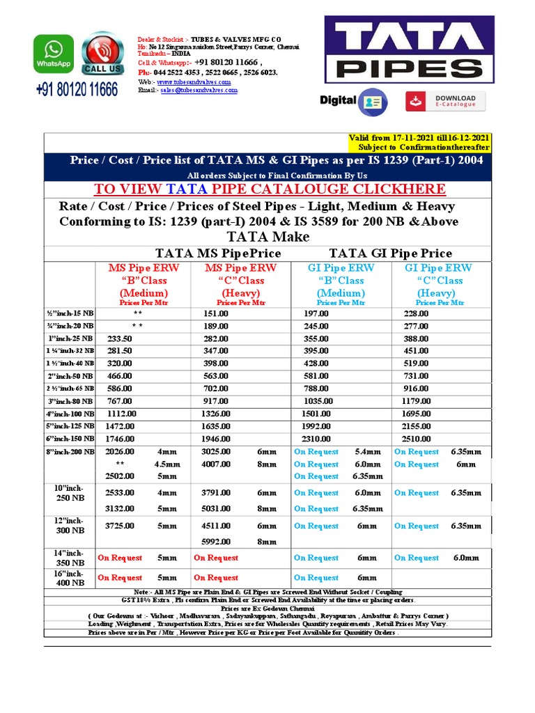 To View Pipe Catalouge Clickhere: TATA Make | PDF | Plumbing | Pipe ...