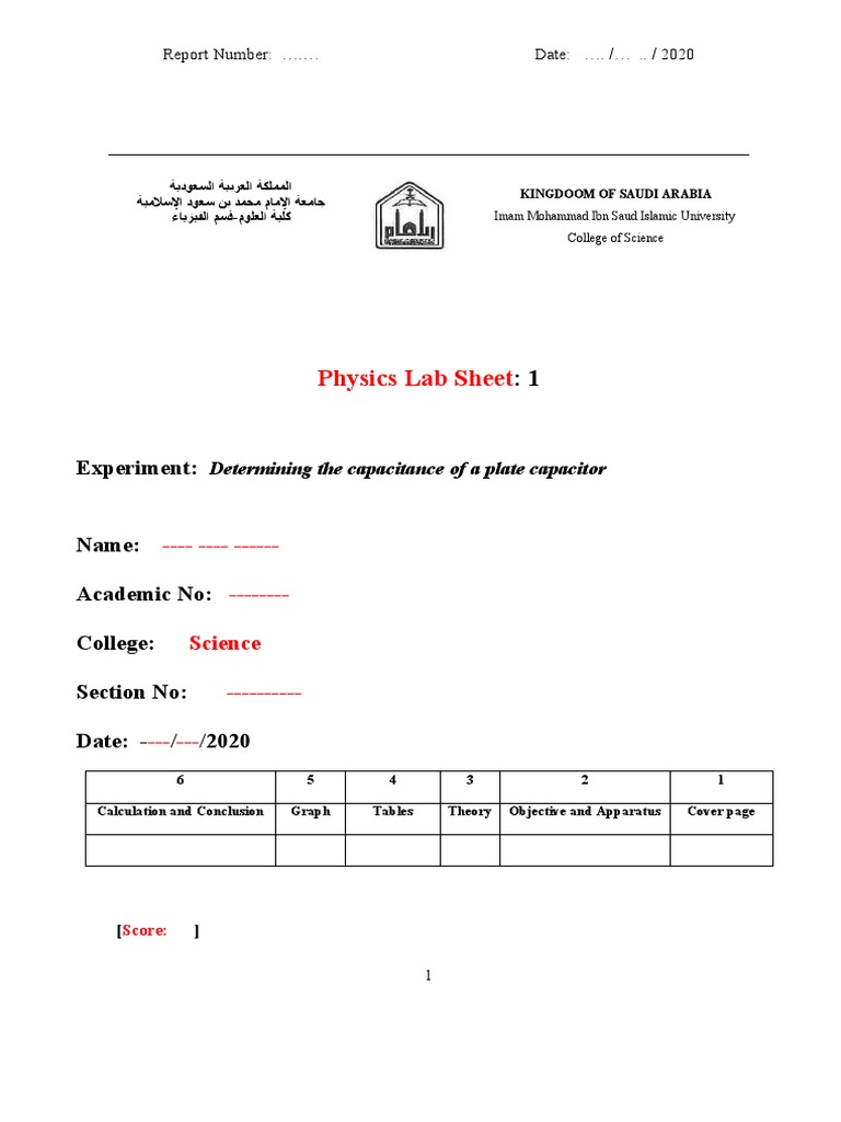 Physics Lab Sheet: Experiment: Name: Academic No: College: Section No ...
