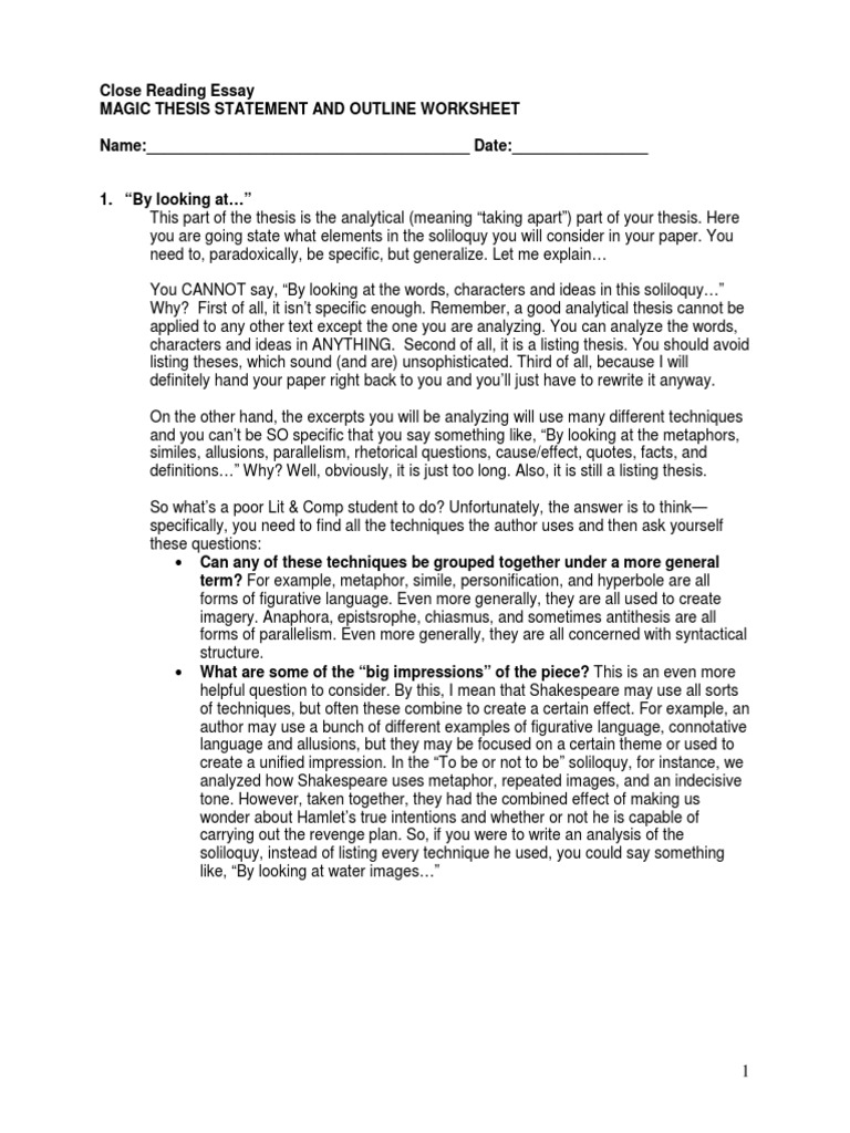 Magic Thesis Outline | PDF | Hamlet | Question