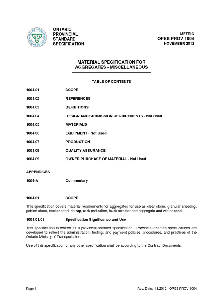 Ontario Provincial Standard Specification for Aggregates | PDF ...