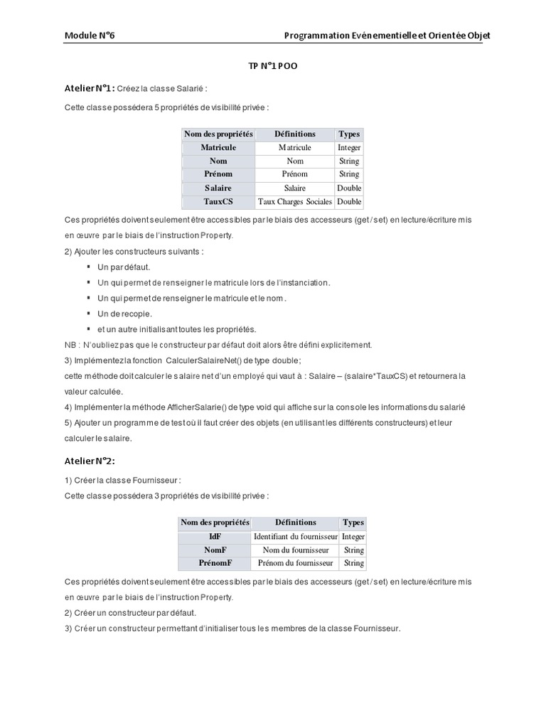 POO : Création de classes en C# | PDF | Classe (informatique) | Programmation