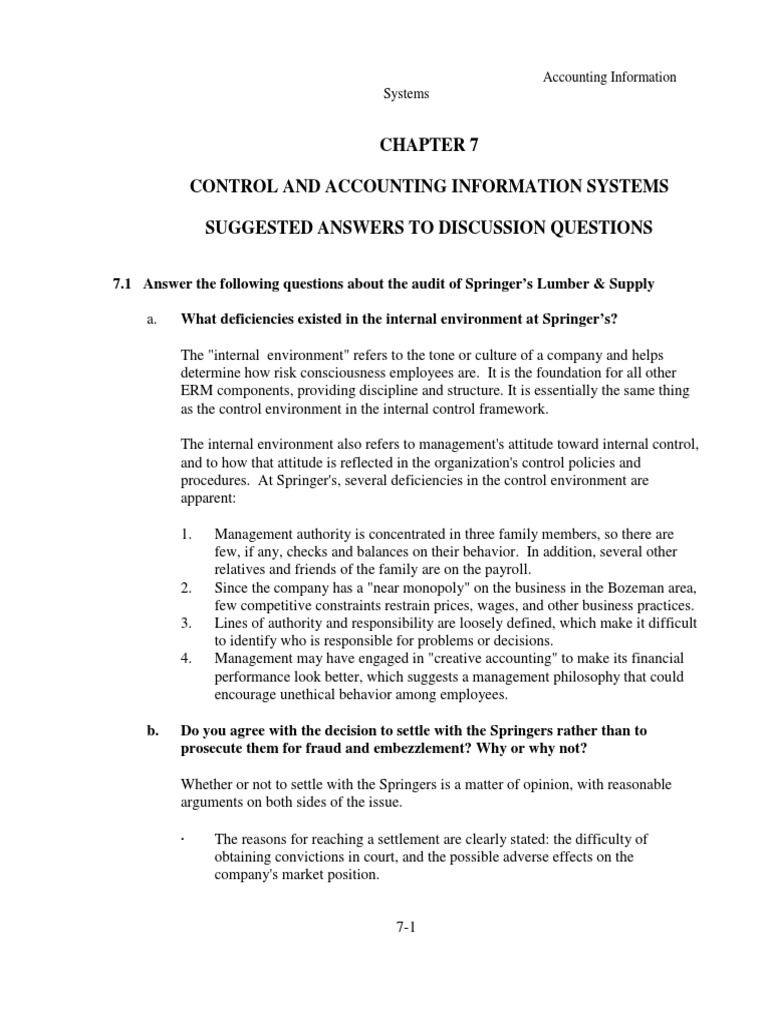 AIS Book Chapter 7 Answer | PDF | Internal Control | Sarbanes–Oxley Act