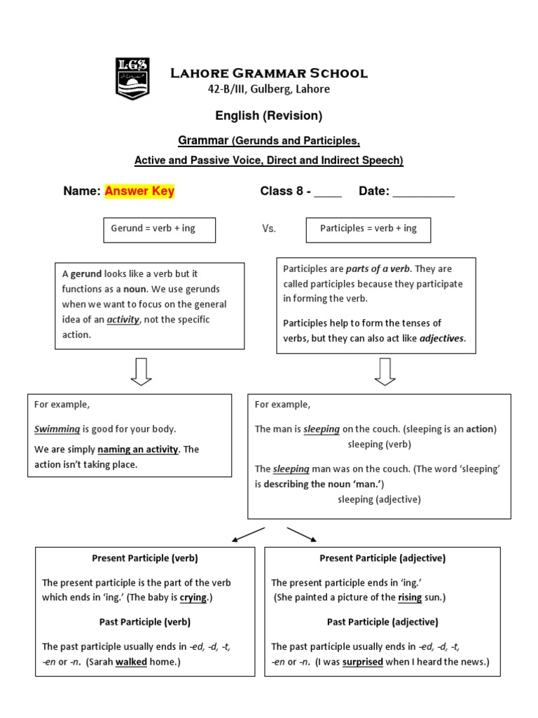 Week 8 - Grammar Worksheet (Answer Key) | PDF | Verb | Linguistics