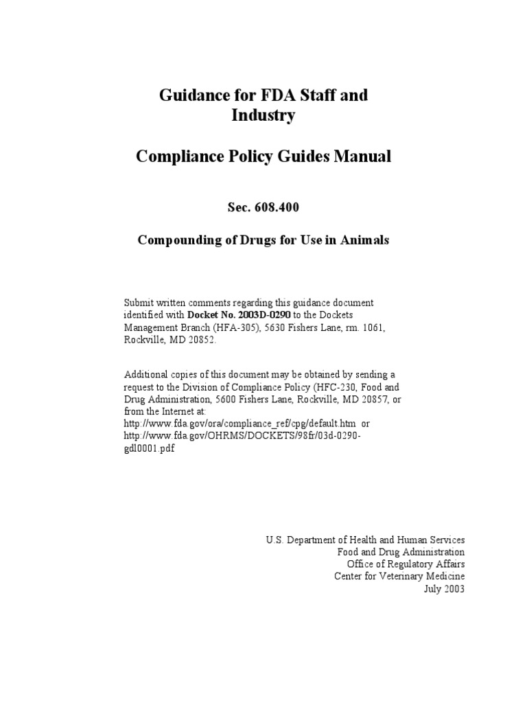 FDA Guidance on Animal Drug Compounding | PDF | Food And Drug ...