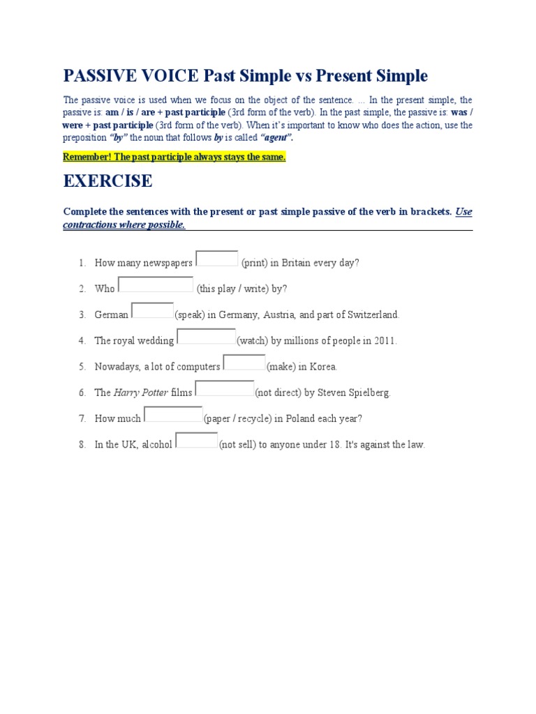 PASSIVE VOICE Past Simple Vs Present Simple EXERCISE | PDF
