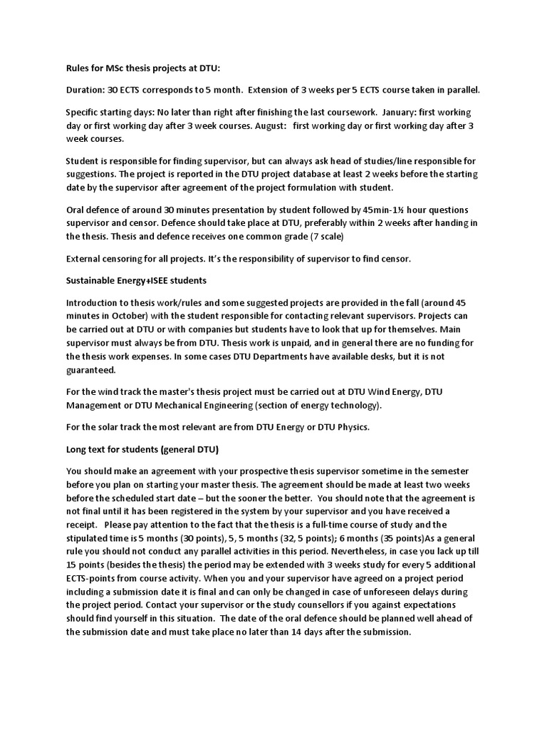 DTU MSc Thesis Project Guidelines | PDF | Thesis | Master Of Science
