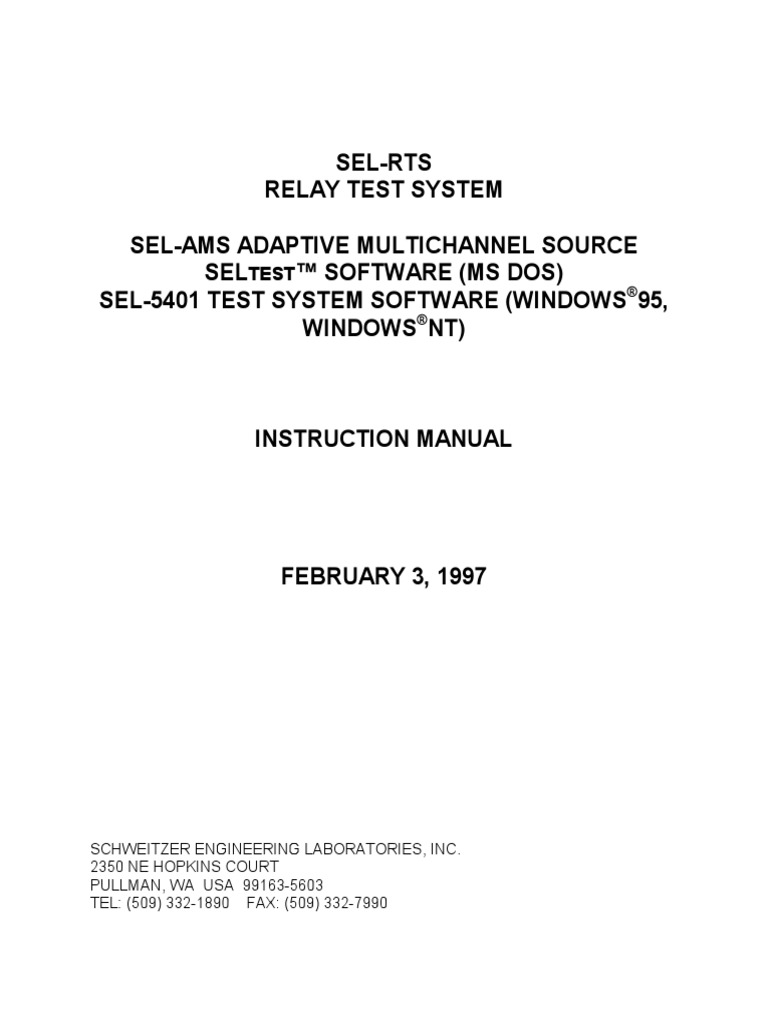 Sel-Rts Relay Test System Sel-Ams Adaptive Multichannel Source SEL ...