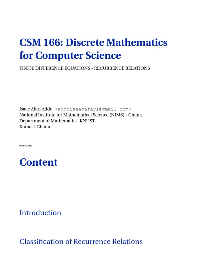 Csm 166 Chapter 4 Lecture Slides Pdf Recurrence Relation Sequence
