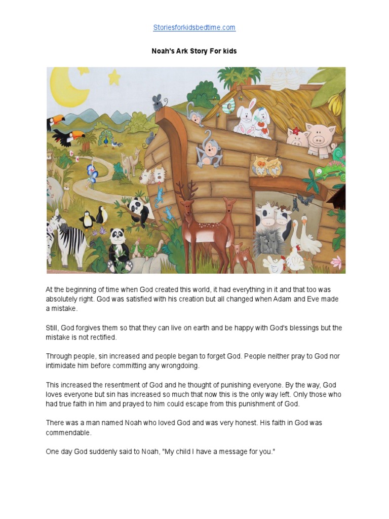 Noah's Ark Story For Kids | PDF | Noah | Adam And Eve
