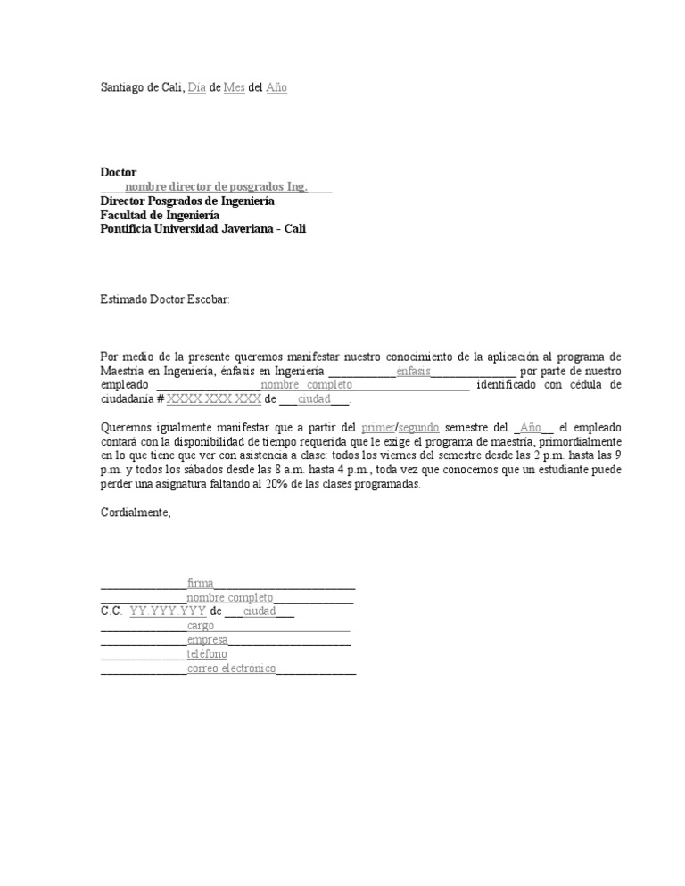 Carta de Disponibilidad Laboral | PDF