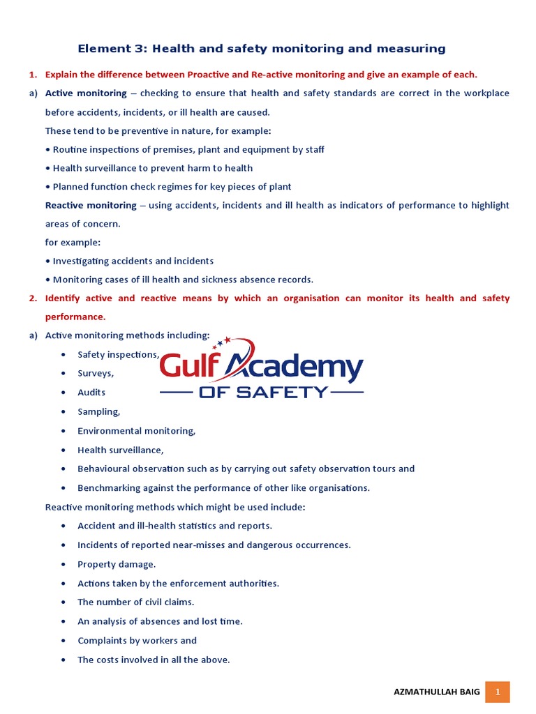 Reactive Monitoring in Health & Safety | PDF | Occupational Safety And ...