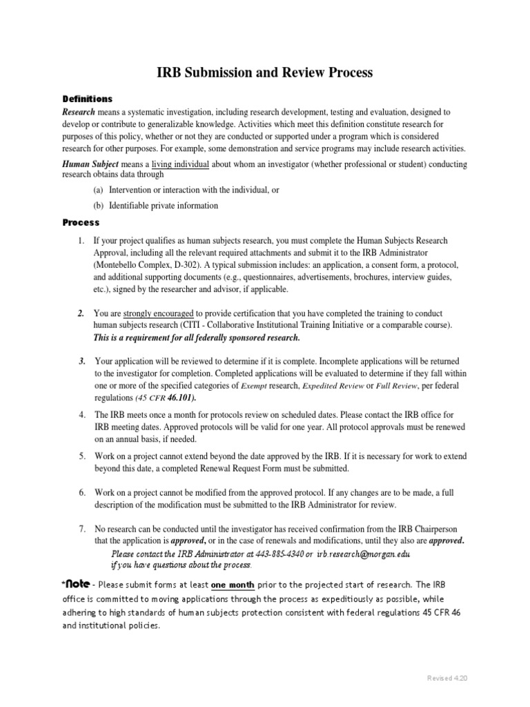 IRB Submission and Review Process 4.2020 | PDF | Institutional Review Board