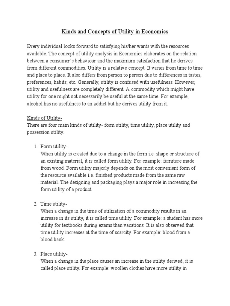 Kinds and Concepts of Utility in Economics | PDF | Utility | Economics