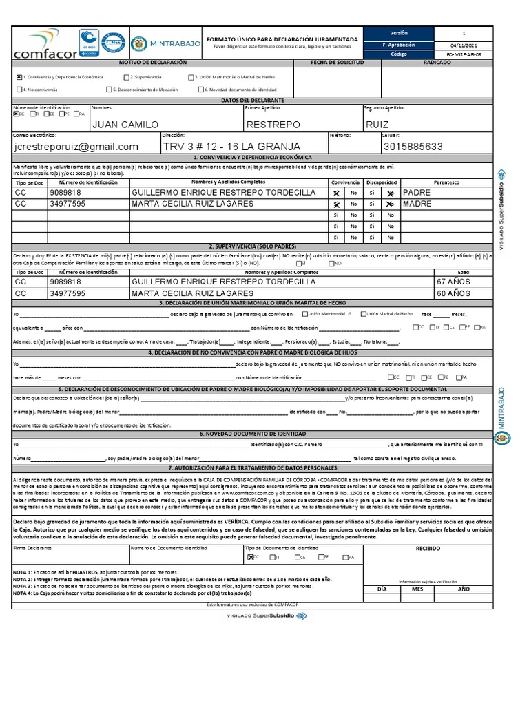 Documentos para Afiliacion A Comfacor 1 | PDF