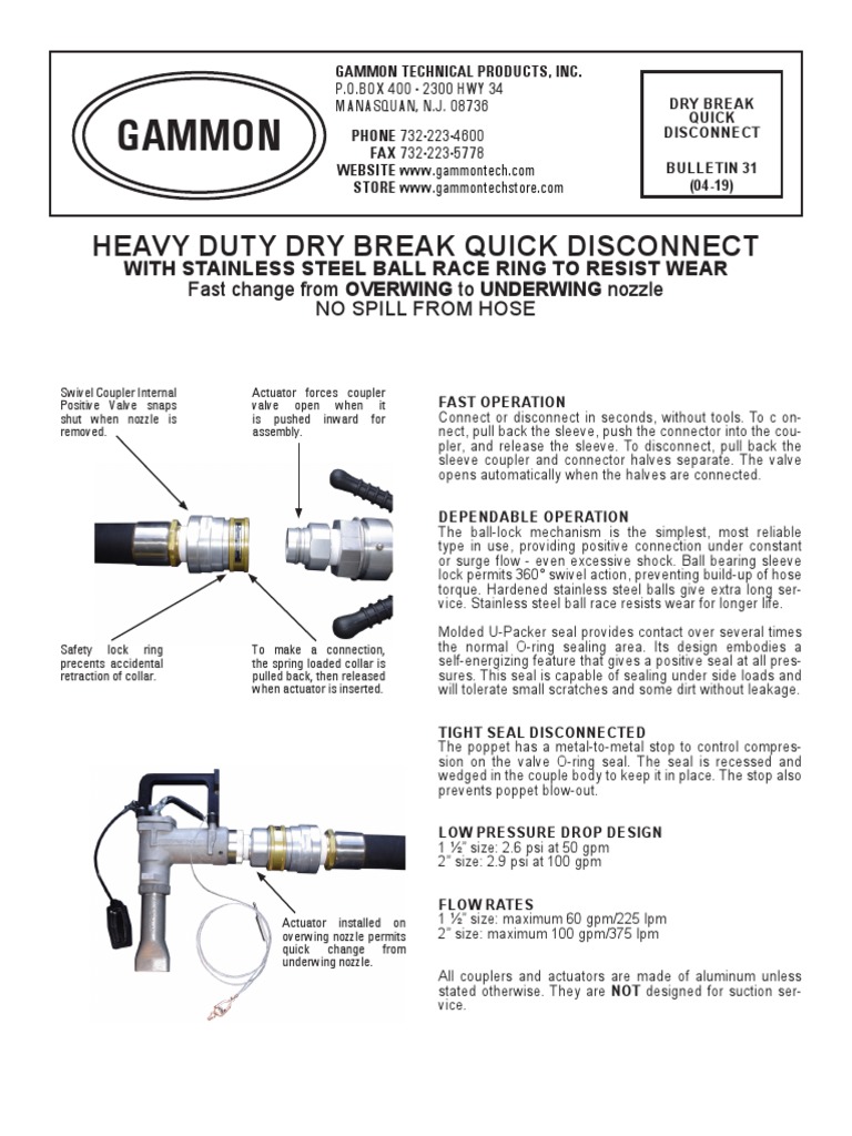 Gammon: Heavy Duty Dry Break Quick Disconnect | PDF | Valve ...